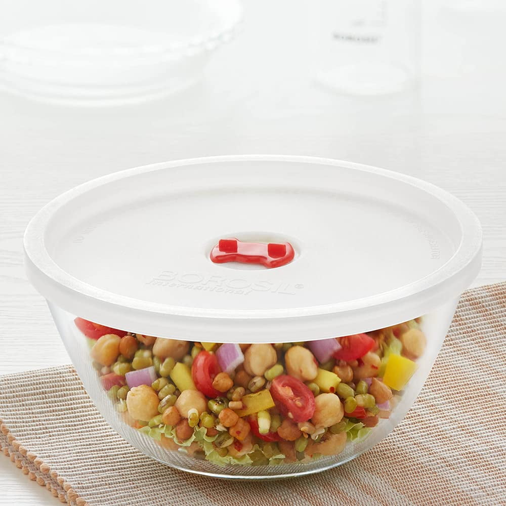 Borosil Glass Mixing & Serving Bowls With Lids, Oven & Microwave Safe ...
