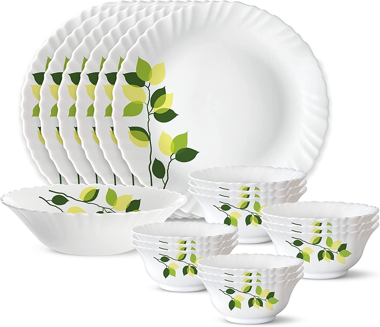 Borosil Gourmet Dinnerware Set For 6, 19 Pieces, White Dinner Plates ...