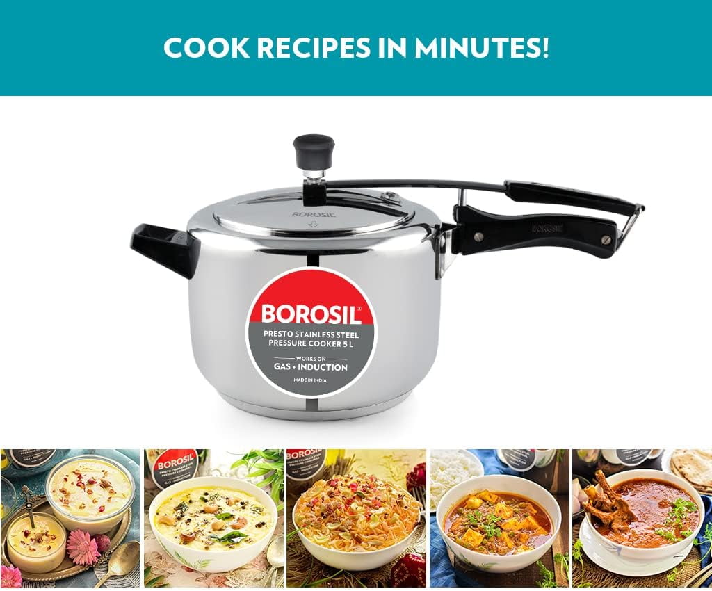 Borosil Presto Stainless Steel Pressure Cooker - 5 Liter - Walmart.com