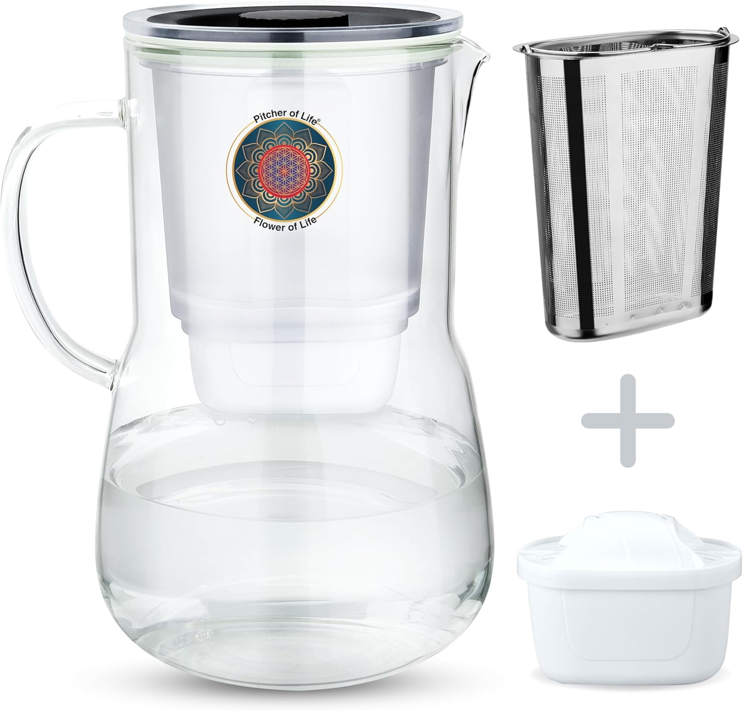 Borosilicate Glass Alkaline Water Pitcher of Life with Stainless Steel ...