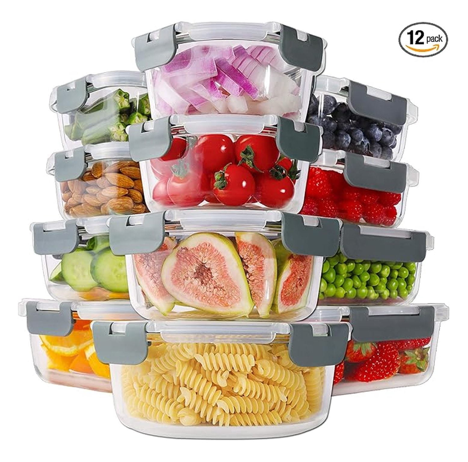 Borosilicate Glass Food Storage Containers 24pc Set, Leakproof Meal ...