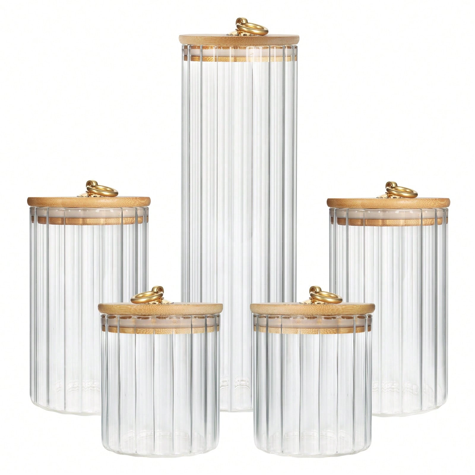 Borosilicate Glass Storage Containers With Bamboo Lids, Set Of 5 Clear ...