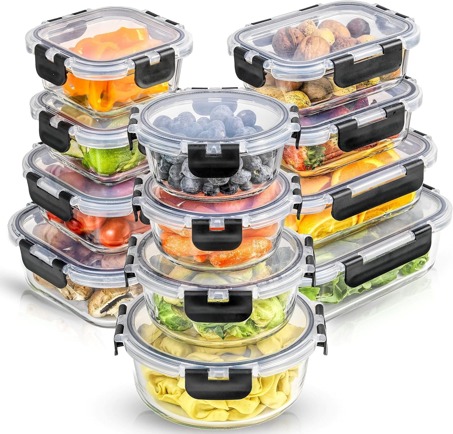 Borosilicate Glass Storage Containers with Lids | 12 Airtight/Freezer ...