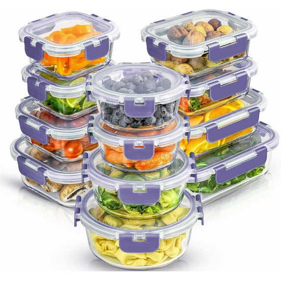 Borosilicate Glass Storage Containers with Lids | 12 Airtight/Freezer ...