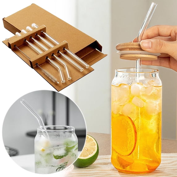 Borosilicate Glass Straw Set - 4 Reusable Straws with Cleaning Brush ...