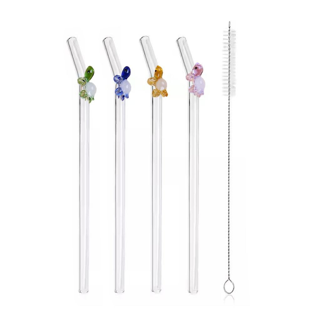 Borosilicate Glass Straws, with Turtle Design & Cleaner, 20.5 cm, Eco ...