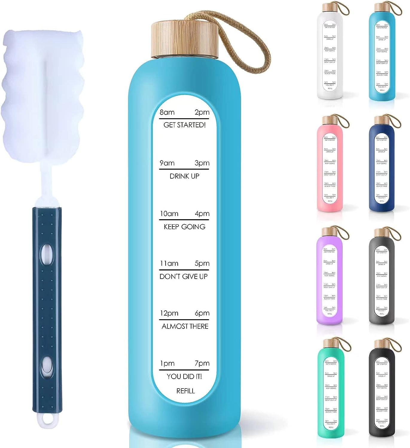 Borosilicate Glass Water Bottle with Time Marker Reminder Quotes, 1 ...