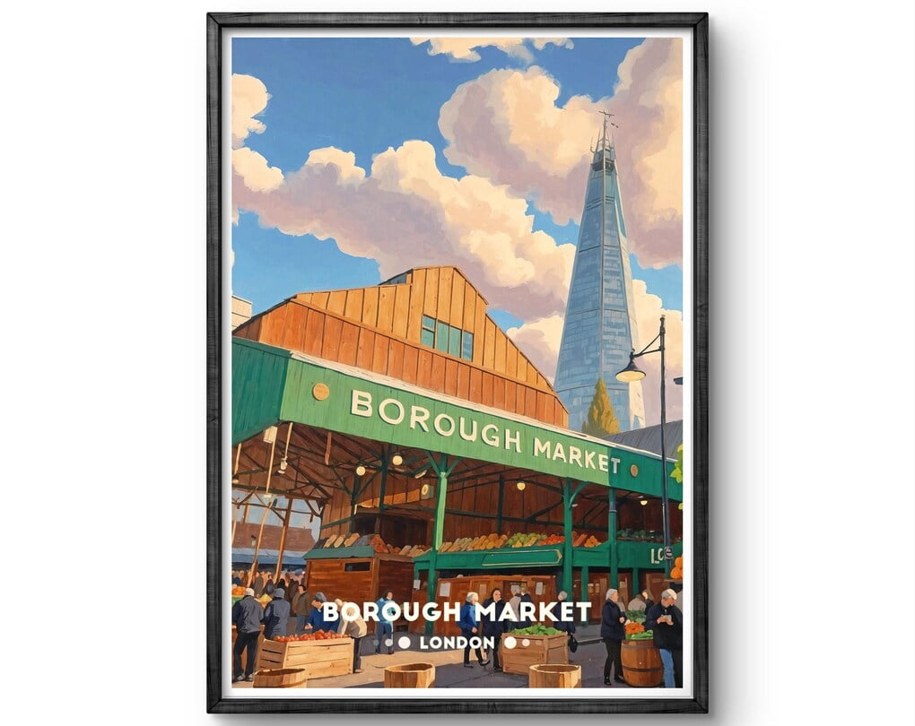 Borough Market Vintage Poster - Iconic London Landmark With The Shard ...