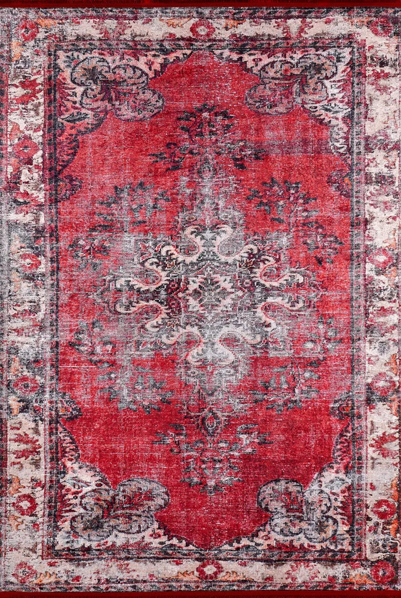 Borovici Red Vintage Polyester Area Rugs for Living Room Washable Rugs ...