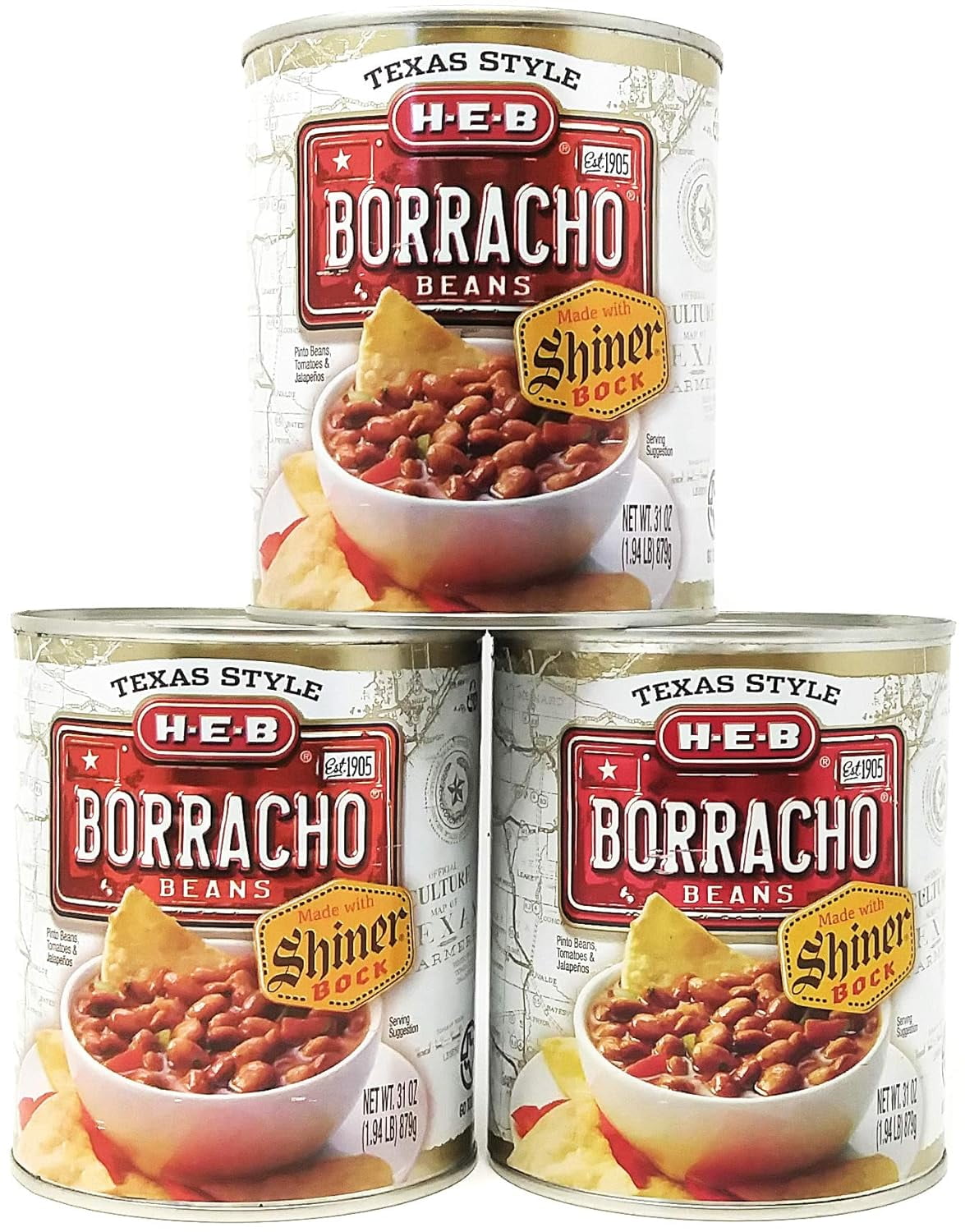 Borracho 3 Pack - Large Family 31 oz Cans (Nearly 6 Pounds Of ) - Made With Shiner Bock - Texas ...