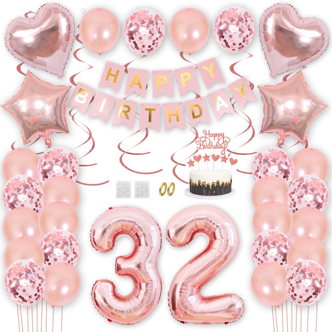 Borsgye Rose Gold 32nd MMF7 Birthday Party Decorations: Happy Birthday ...