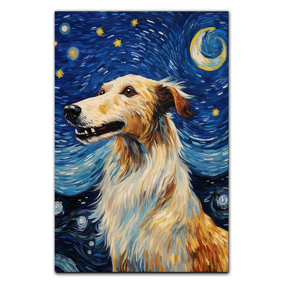 Borzoi Dog Art Canvas, Starry Night Van Gogh Oil Painting Art Print ...