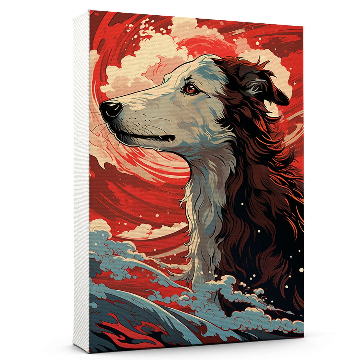 Borzoi Dog With Great Wave Japanese Wall Art poster paintings for wall ...