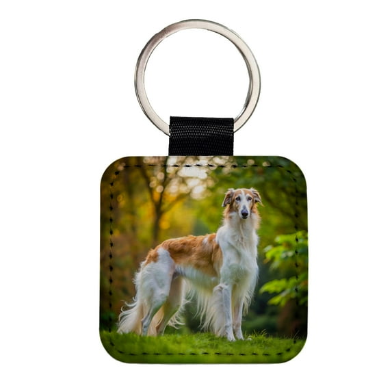 Borzoi Dog Photo Faux Leather Square Keychain - Walmart.com