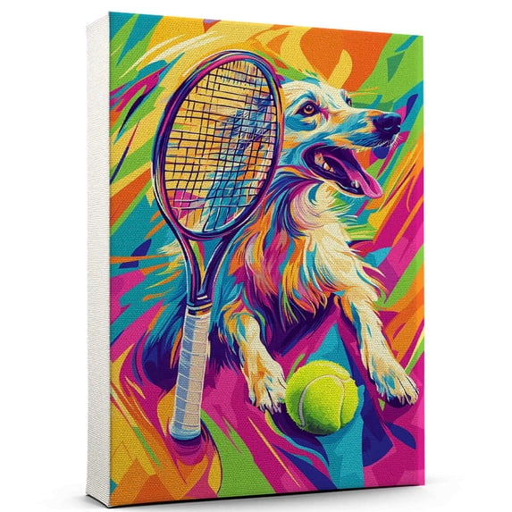 Borzoi Dog Tennis Art Stretched Canvas Size 8x12 – Borzoi Dog Playing ...