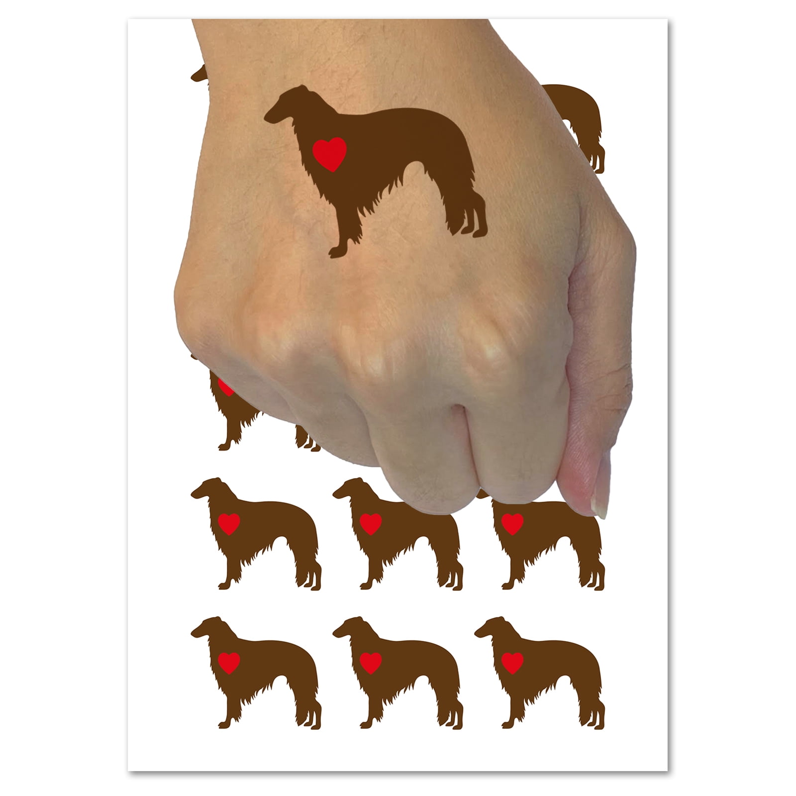Borzoi Russian Wolfhound Dog with Heart Water Resistant Temporary ...