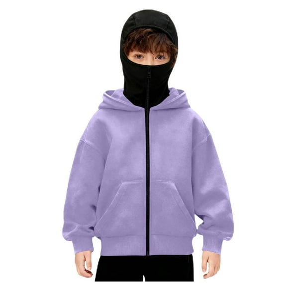 Bosanter Boys Balaclava Hoodie with Face Mask Kids Full Zip Up Ski Mask ...