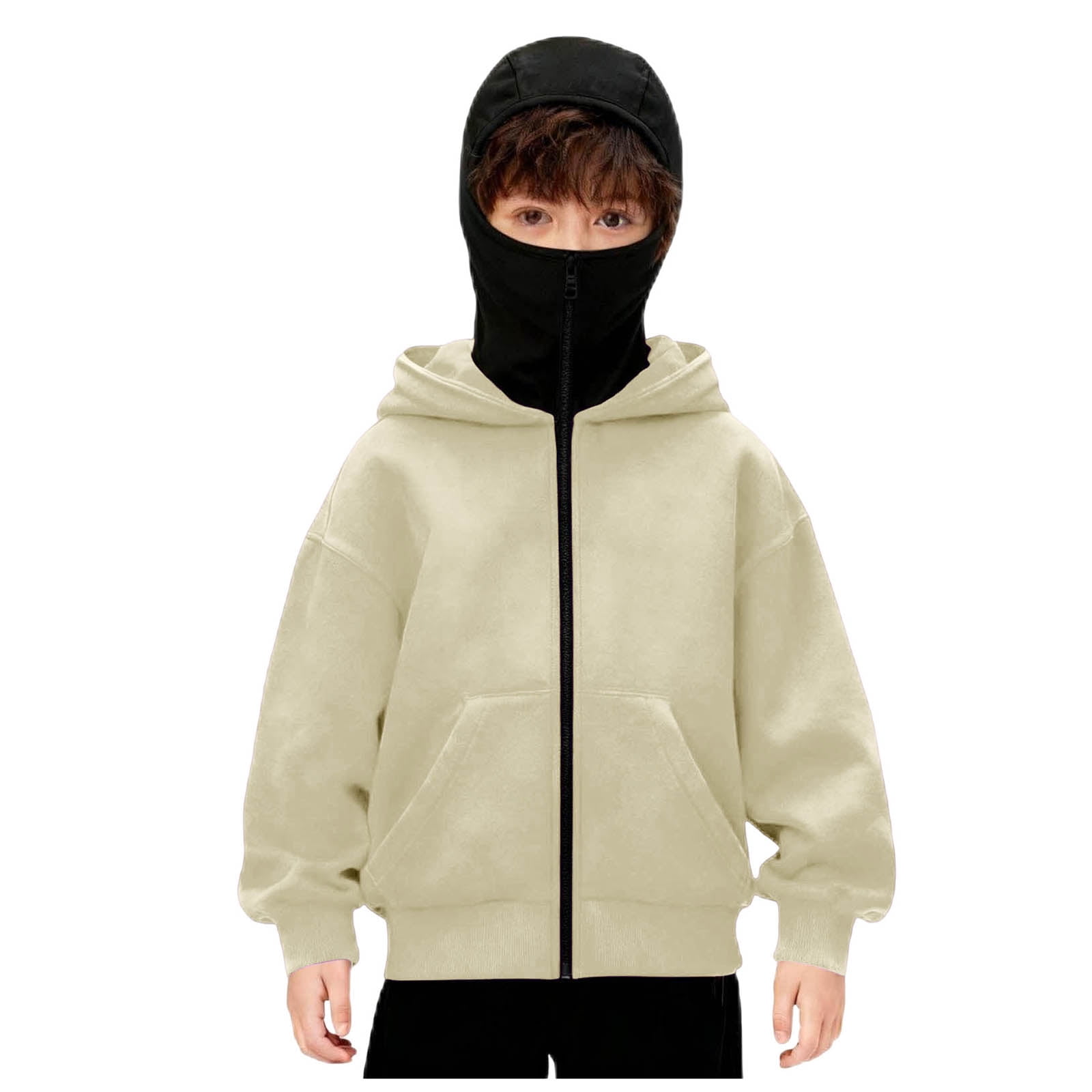 Bosanter Boys Balaclava Hoodie with Face Mask Zippe, Double Hooded Zip ...