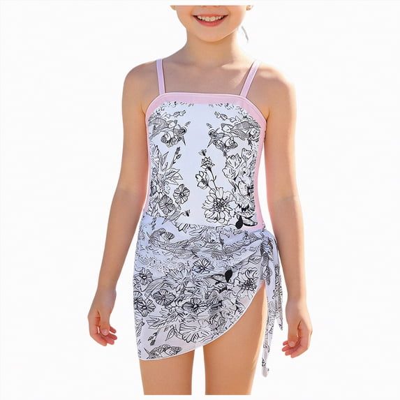 Bosanter Girls Swimsuit One-Piece Bathing Suit Floral Swimwear with ...