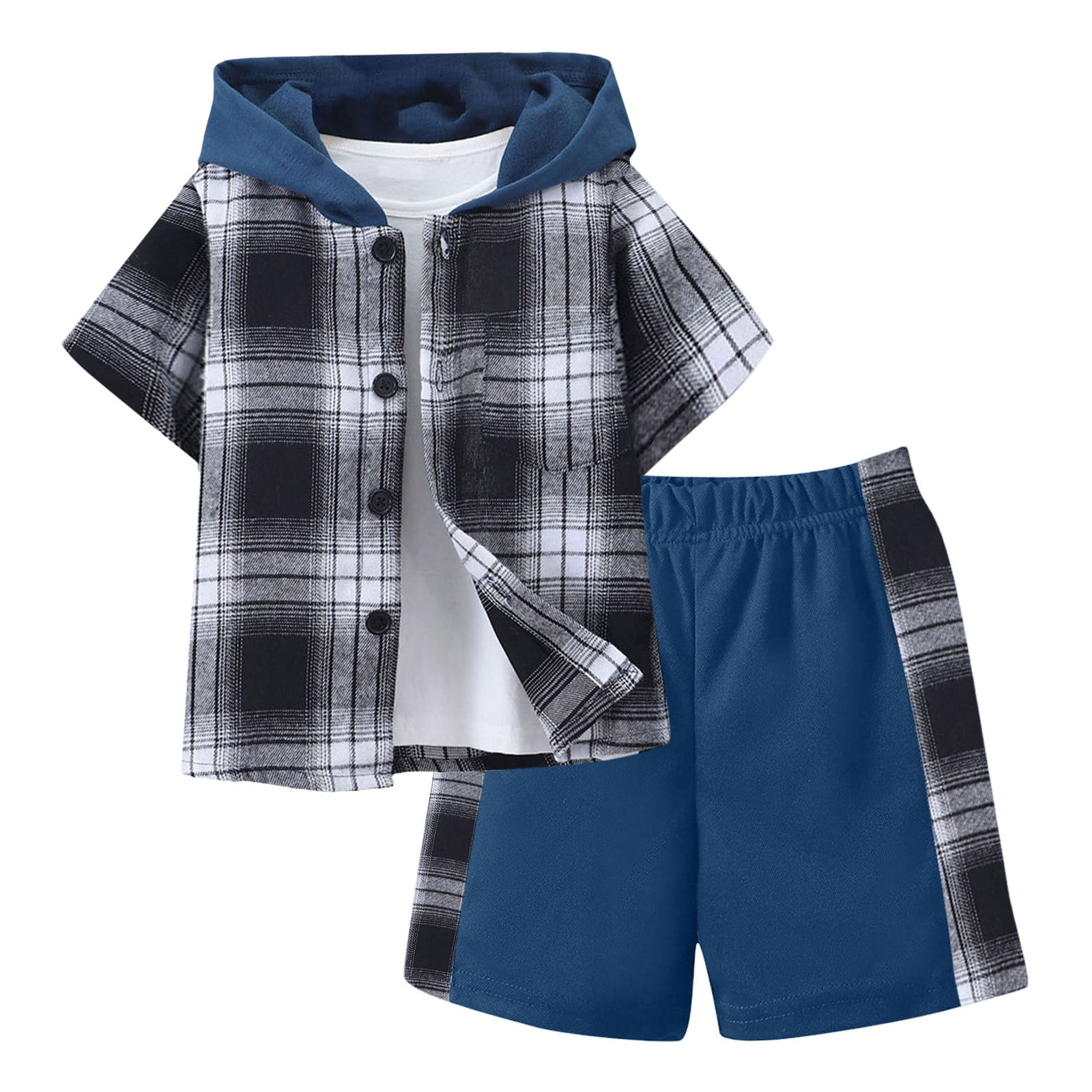 Bosanter Little Boys Casual Outfit Sets Short Sleeve Patchwork Plaid ...