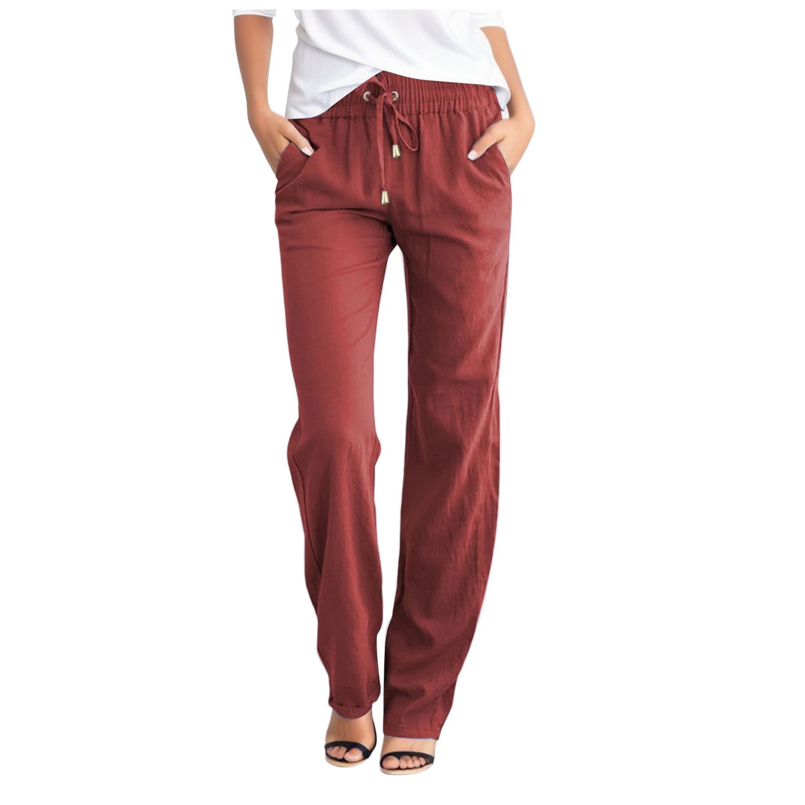Bosanter Women's Loose Fit Cotton Linen Pants Drawstring Waist Summer ...