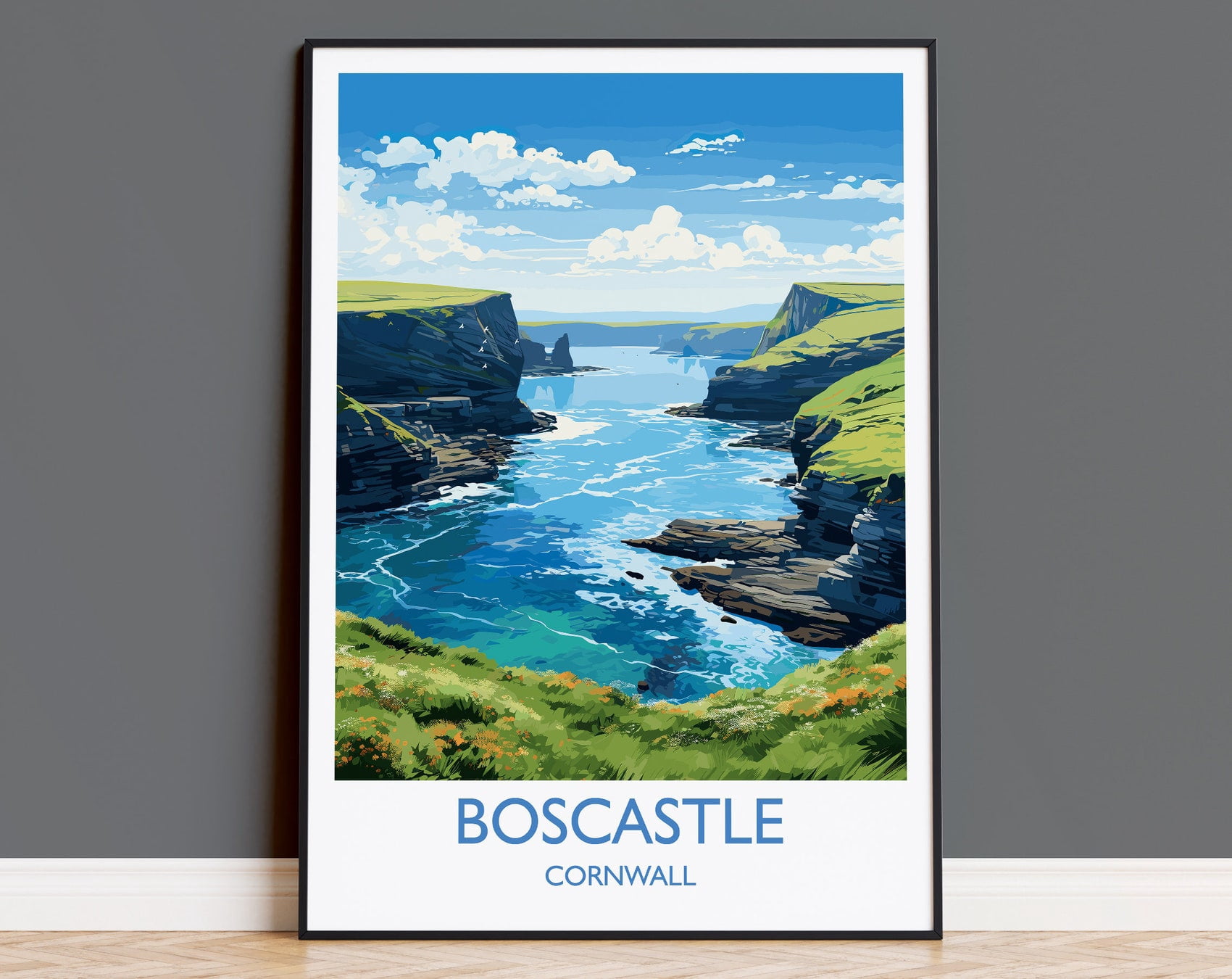 Boscastle Travel Print Travel Poster of Boscastle England Cornwall Art ...