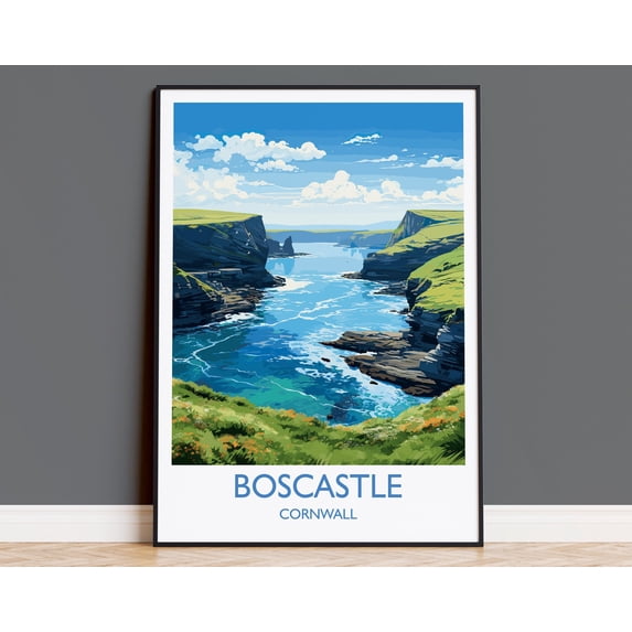 Boscastle Travel Print Travel Poster of Boscastle England Cornwall Art ...