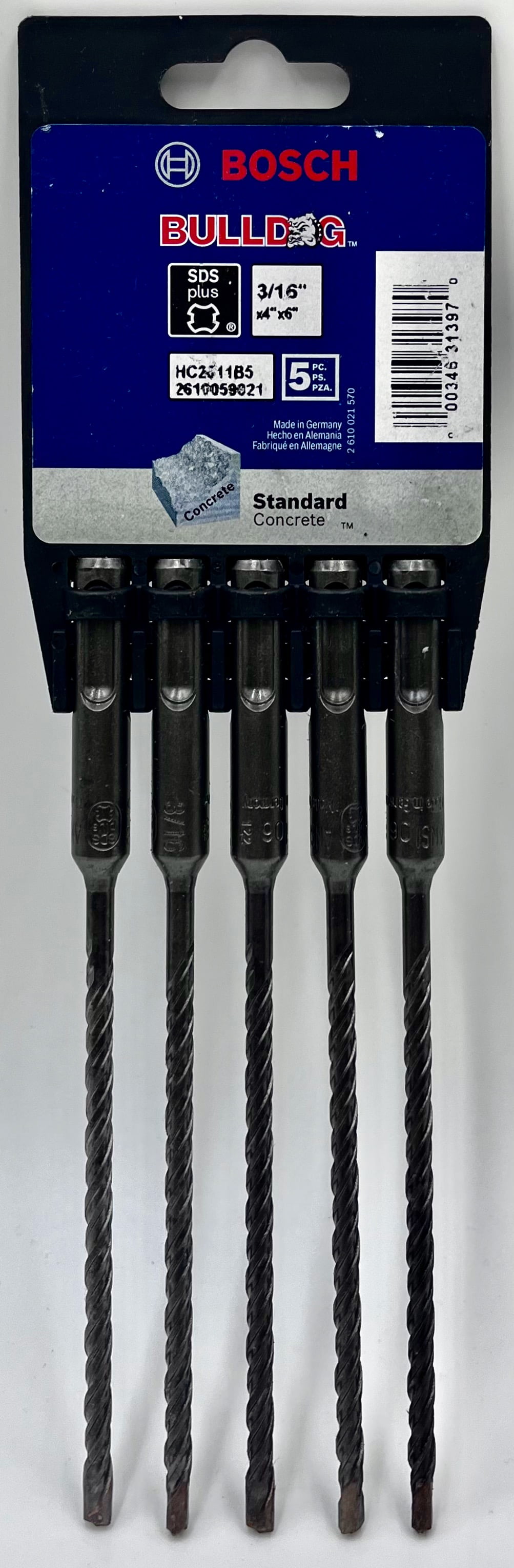 Bosch 3/16 Inch X 6 Inch Sds-Plus Bulldog Rotary Hammer Bits 5 Piece ...