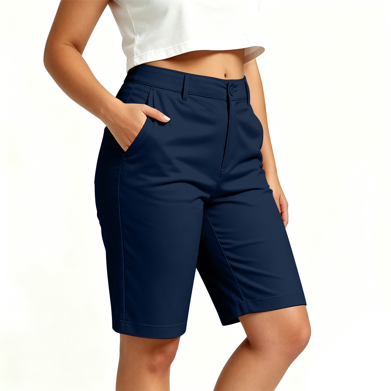 Bosfbaoi Bermuda Shorts for Women High Waist Button Fly Office Work ...