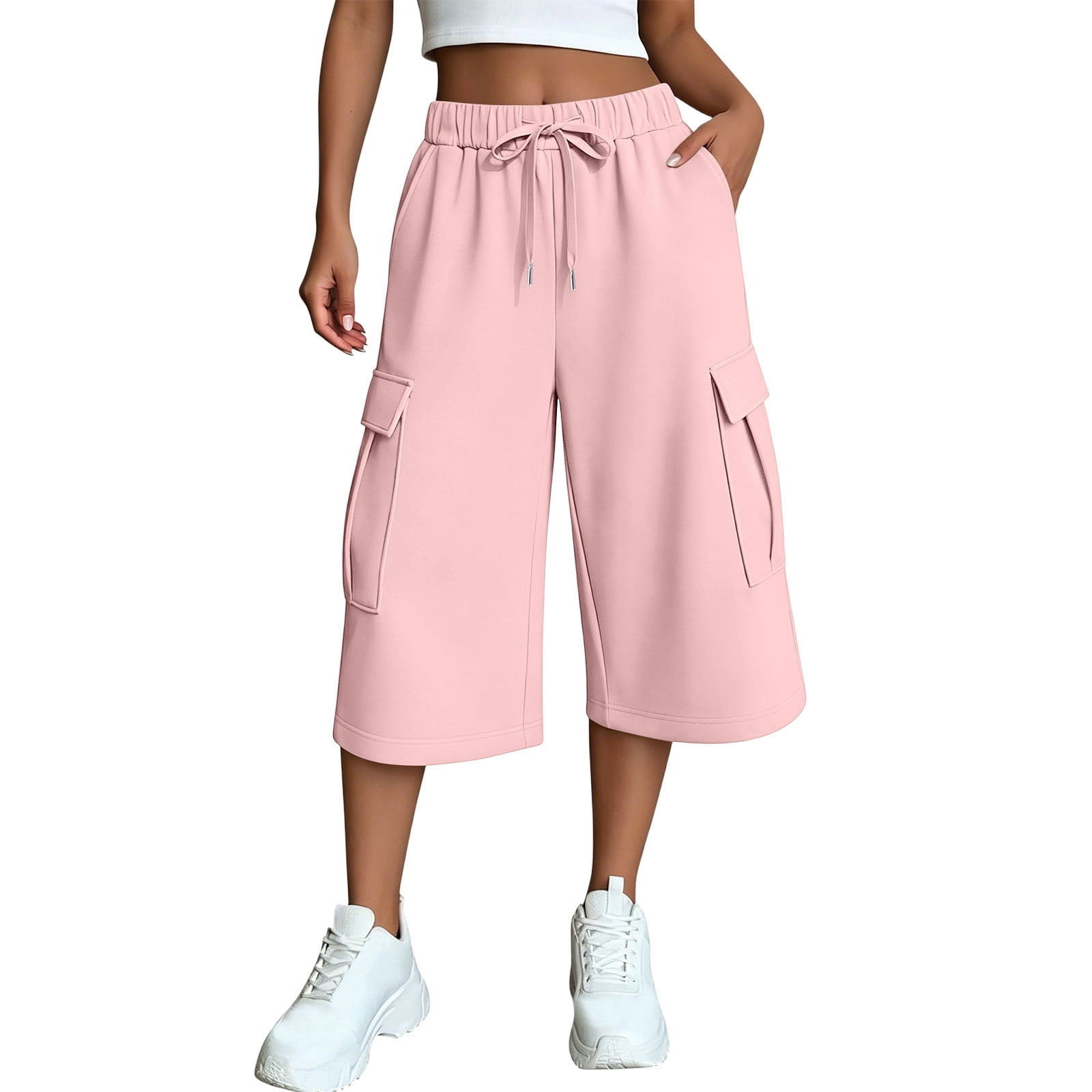 Bosfbaoi Cargo Capri Pants for Women Drawstring Elastic High Waist ...