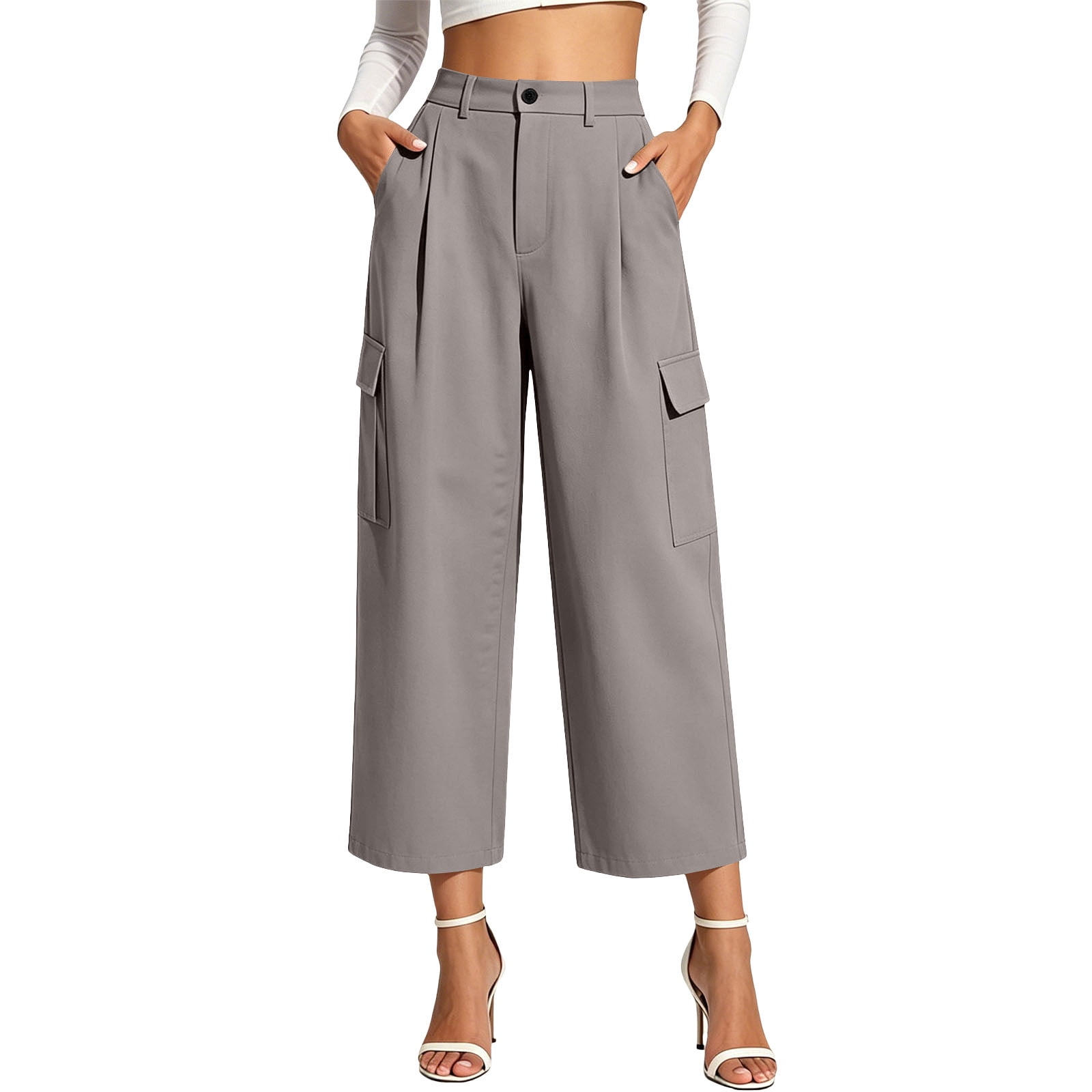 Bosfbaoi Cargo Capri Pants for Women High Waist Pleated Cargo Capri ...