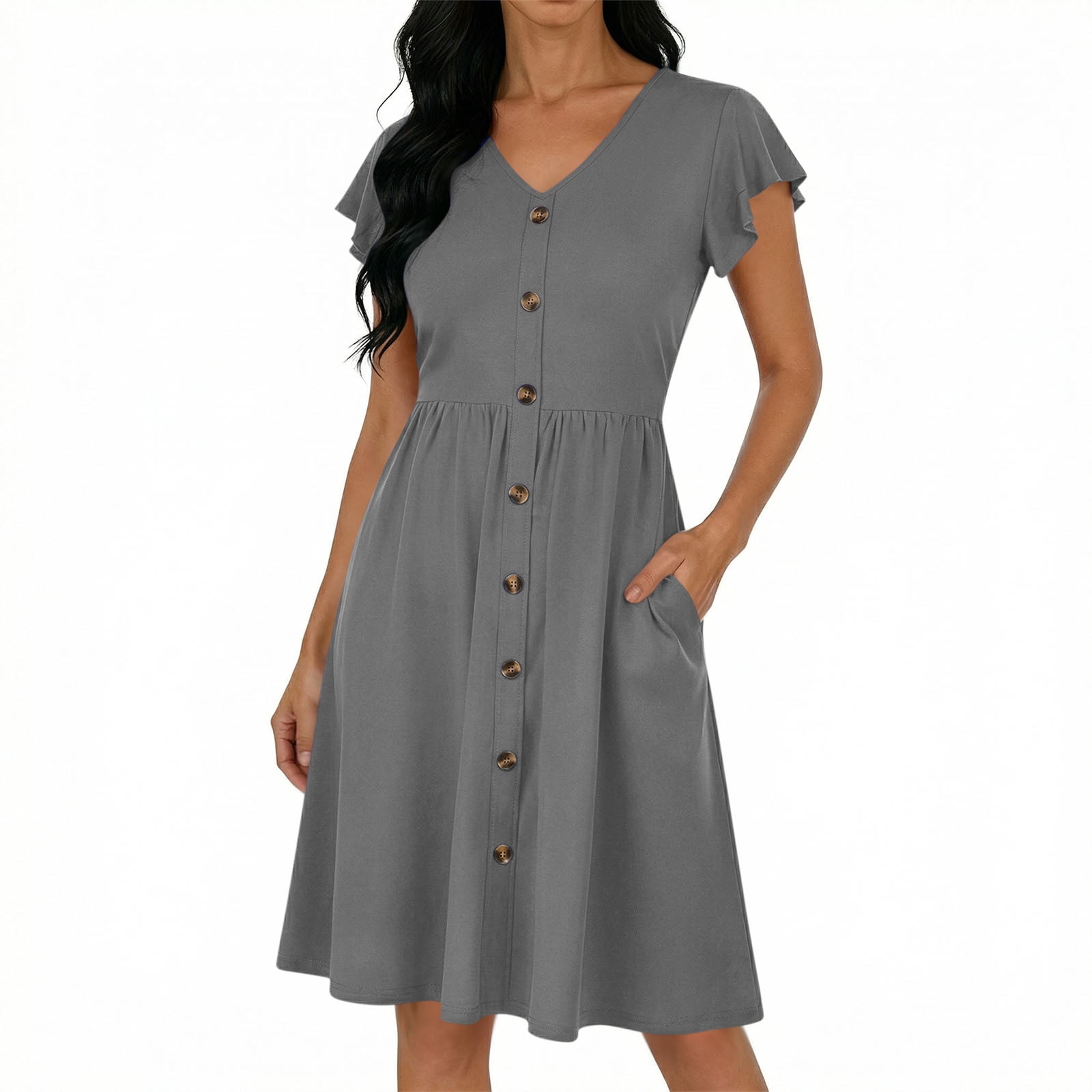 Bosfbaoi Dresses For Women V-Neck Empire Waist A-Line Dress Ruffle ...