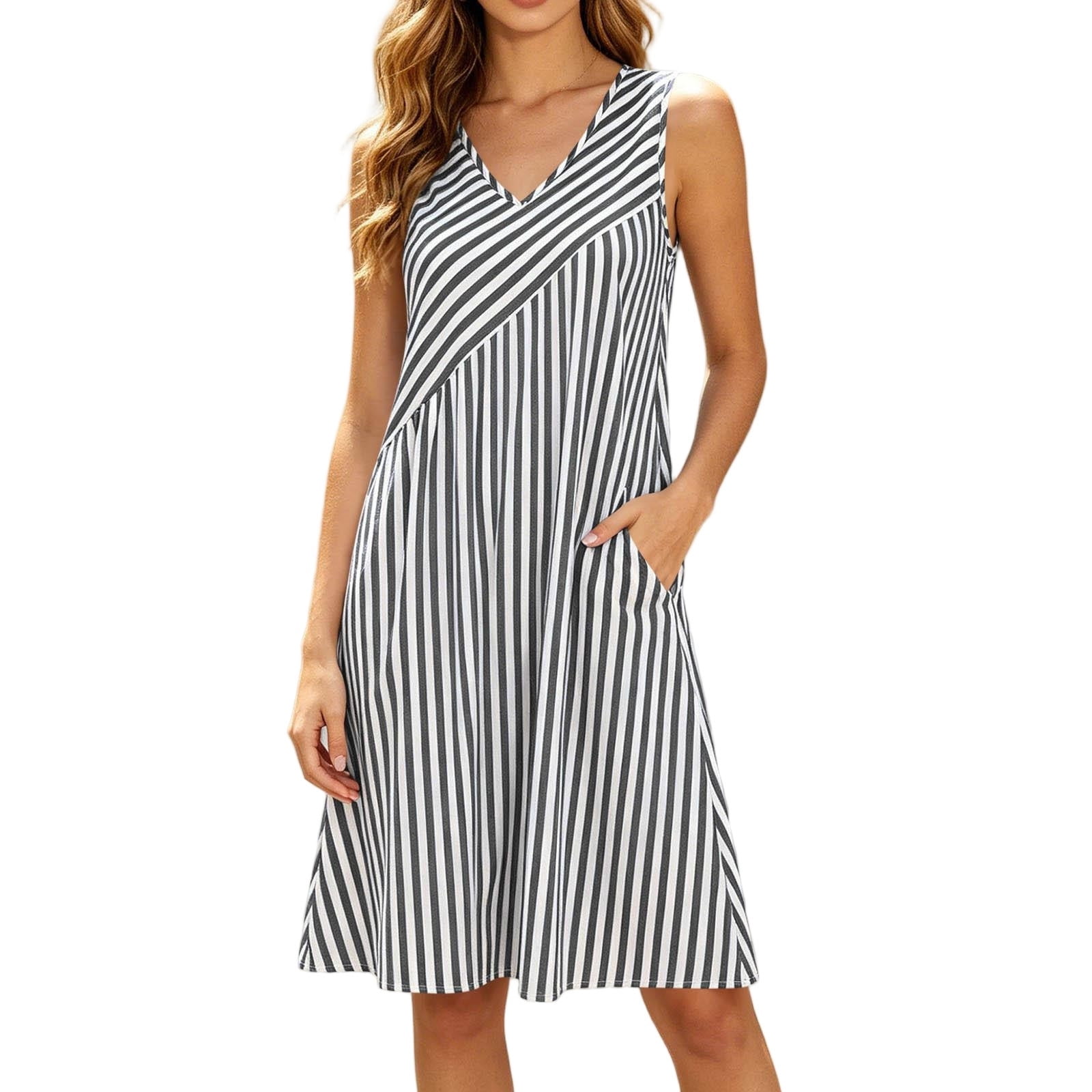Bosfbaoi Dresses for Women Asymmetrical Striped Swing Dress Casual A ...