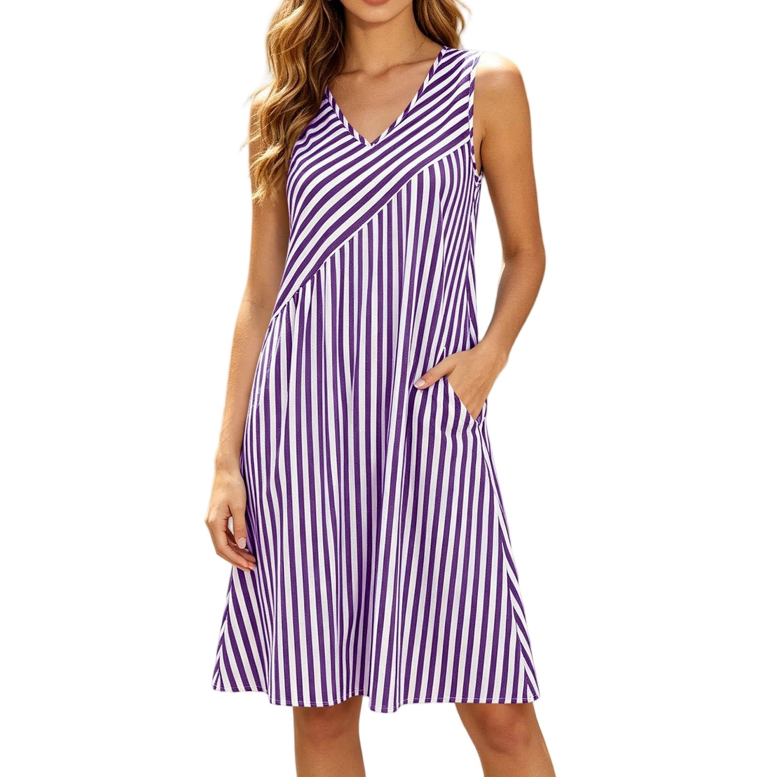 Bosfbaoi Dresses for Women Asymmetrical Striped Swing Dress Casual A ...