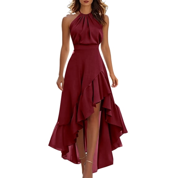 Bosfbaoi Dresses for Women Halter Neck High Low Maxi Dress Sleeveless ...