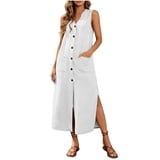 Bosfbaoi Dresses for Women Linen Blend Sleeveless Maxi Dress V-Neck ...