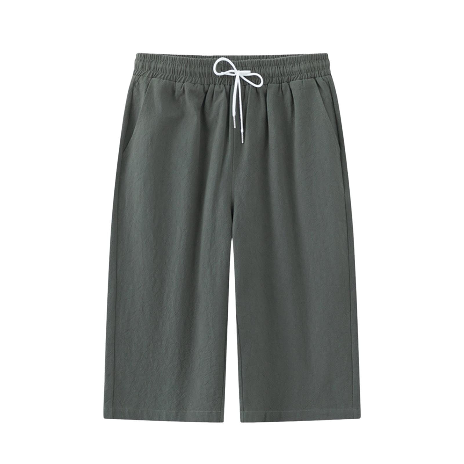 Bosfbaoi Men's Casual Fashion Cropped Pants with Drawstring Waistband ...