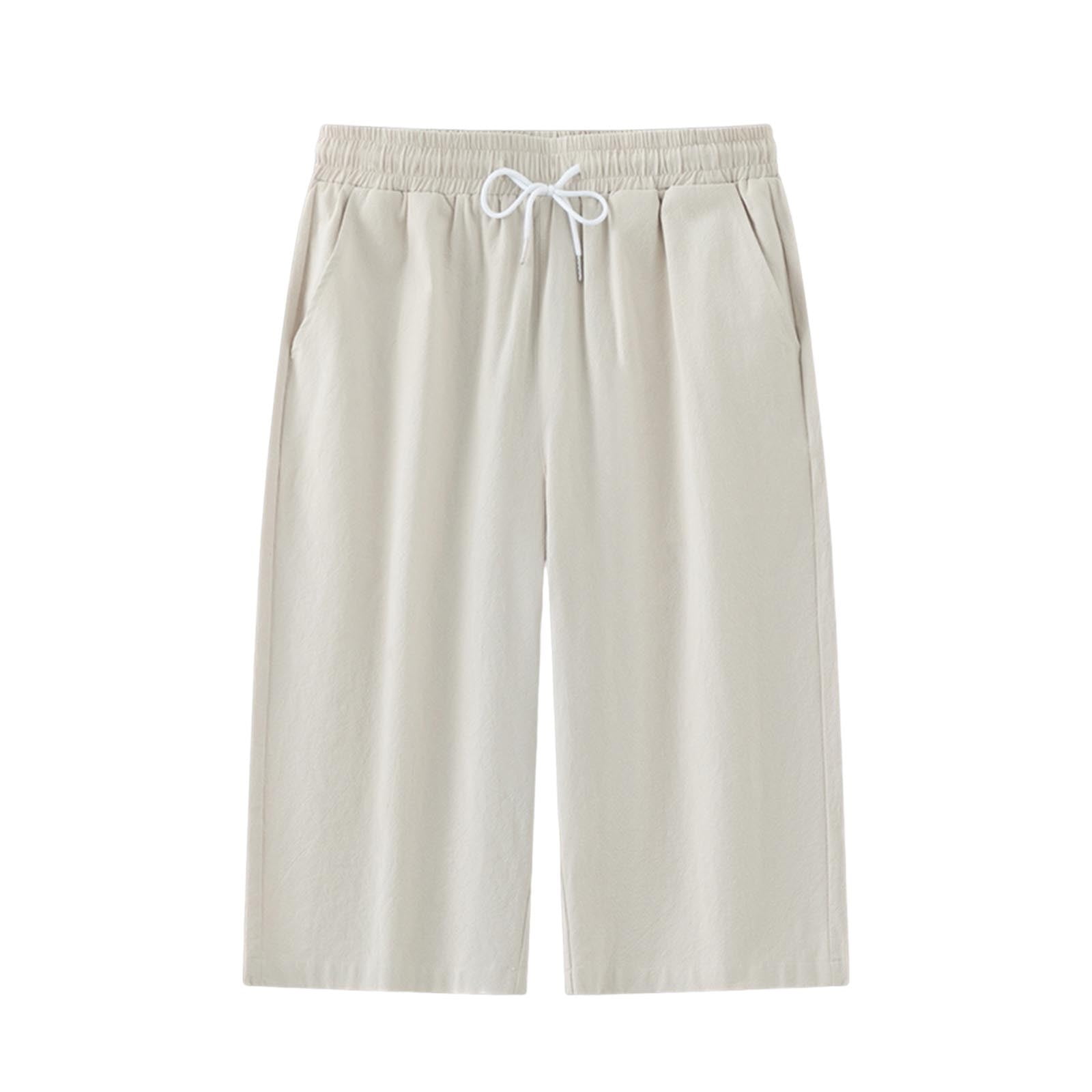 Bosfbaoi Men's Casual Fashion Cropped Pants with Drawstring Waistband ...