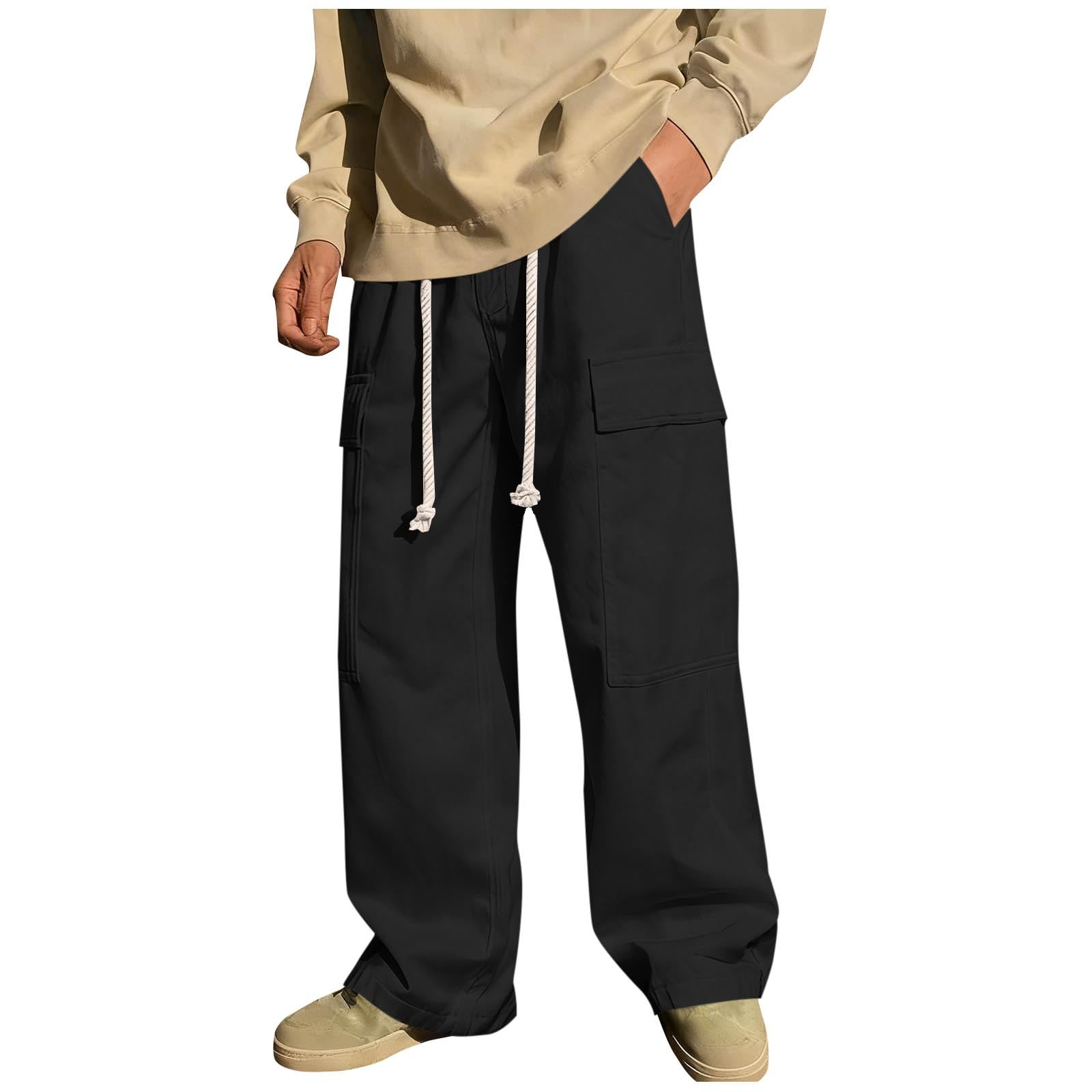 Bosfbaoi Men's Solid Color Long pants Casual Relaxed Straight Leg Pants ...