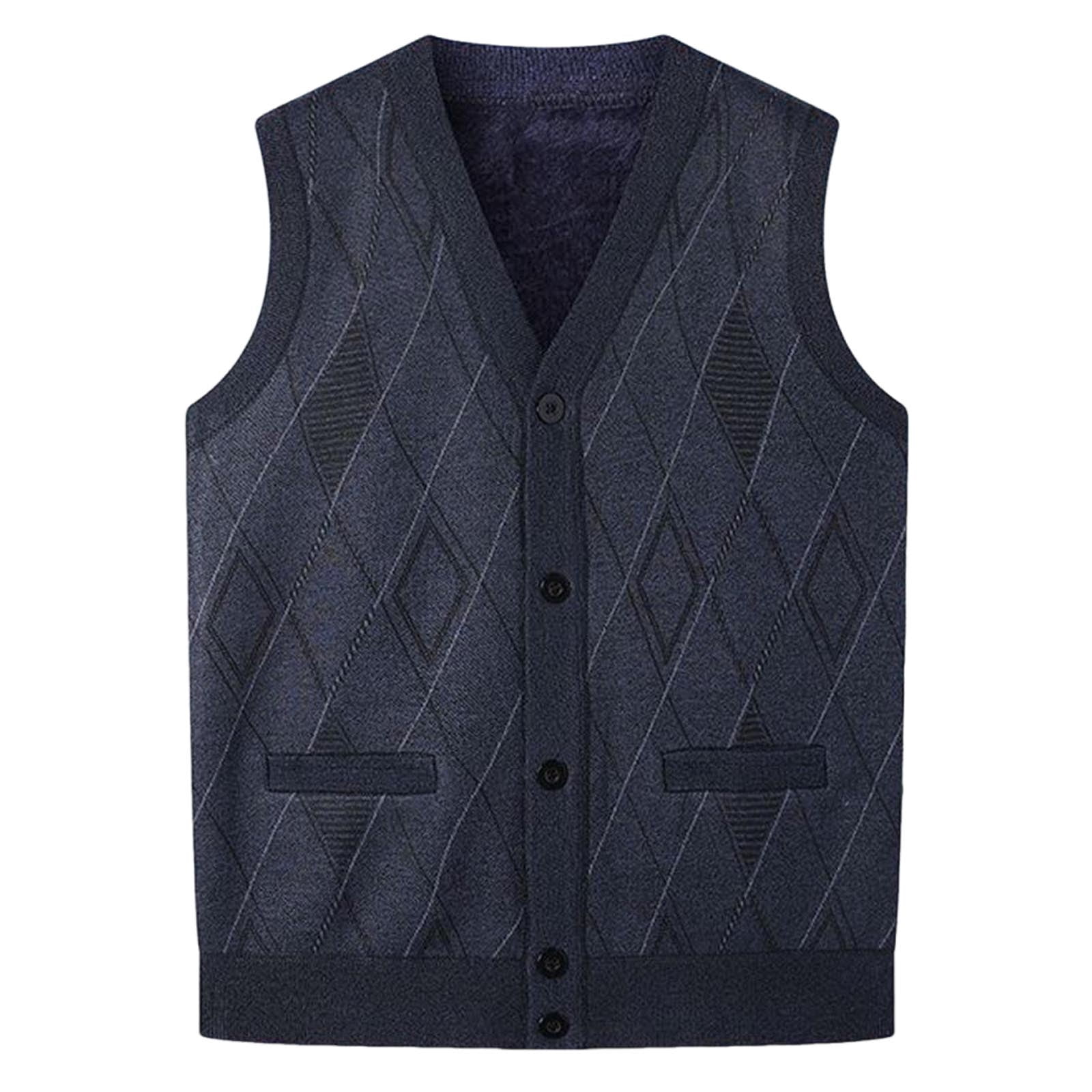 Bosfbaoi Men's V-Neck Sweater Vest with Fleece Lining - Warm Lined ...
