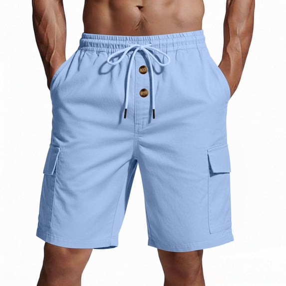 Bosfbaoi Mens Casual Cargo Shorts Elastic Waist Drawstring Button ...
