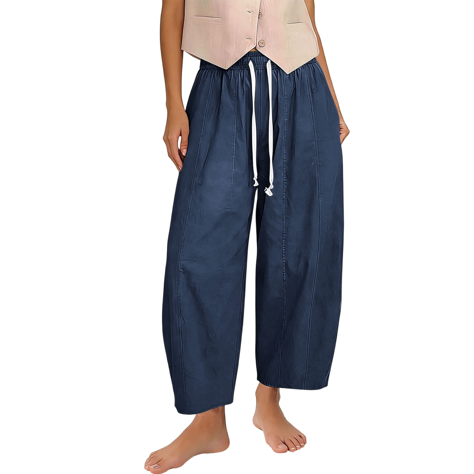 Bosfbaoi Pants for Women Linen Blend Loose Womens Pants Drawstring ...