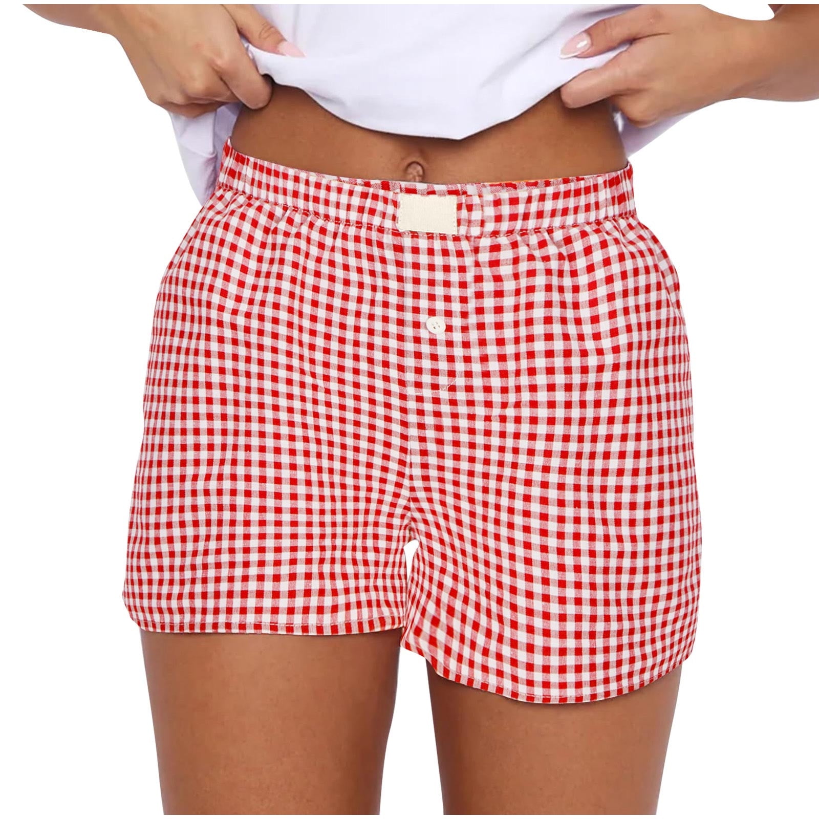 Bosfbaoi Spring Summer Women's Shorts Fashion Plaid-Print Bottoms Loose ...
