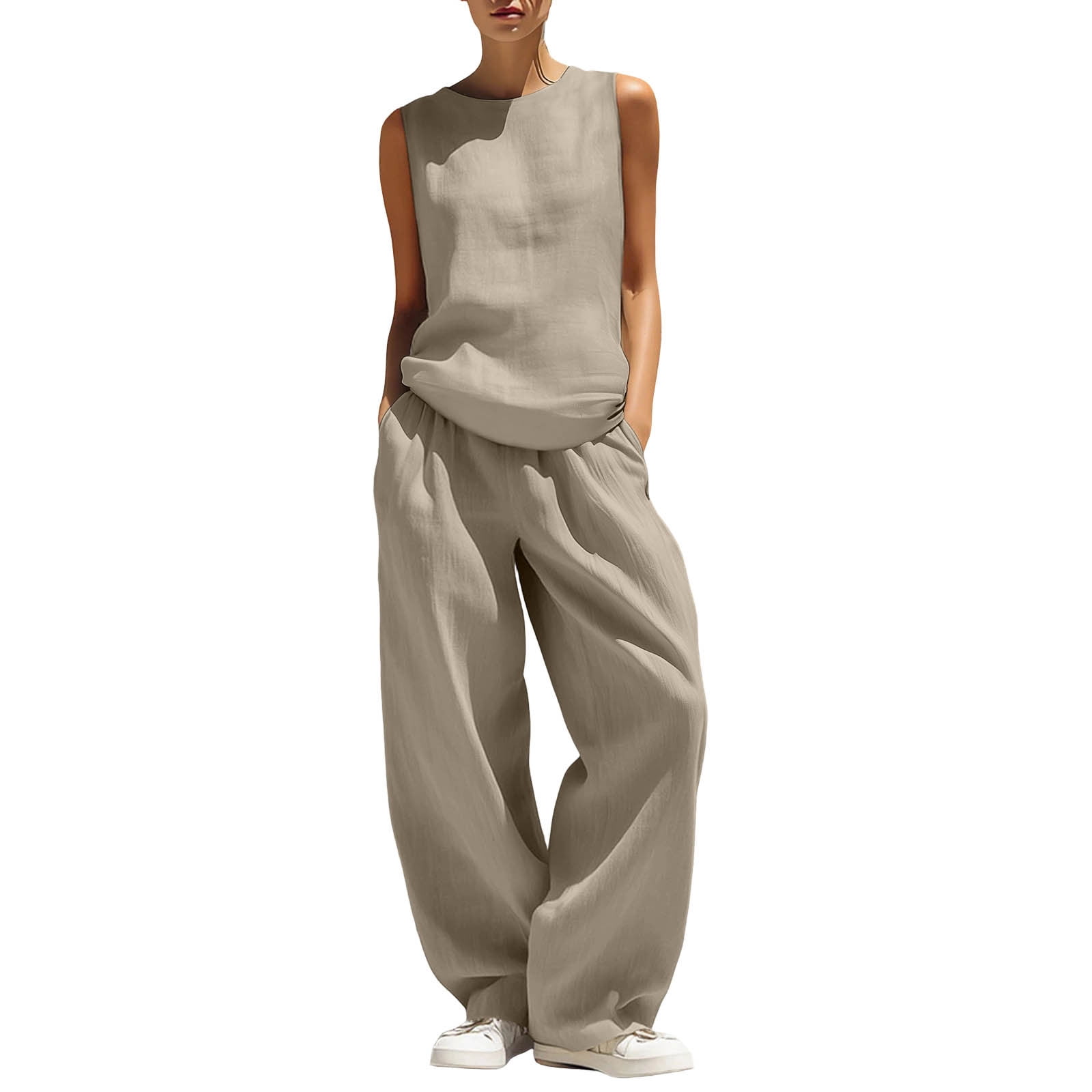 Bosfbaoi Two Piece Sets for Women Linen Blend Vacation Outfit Set ...