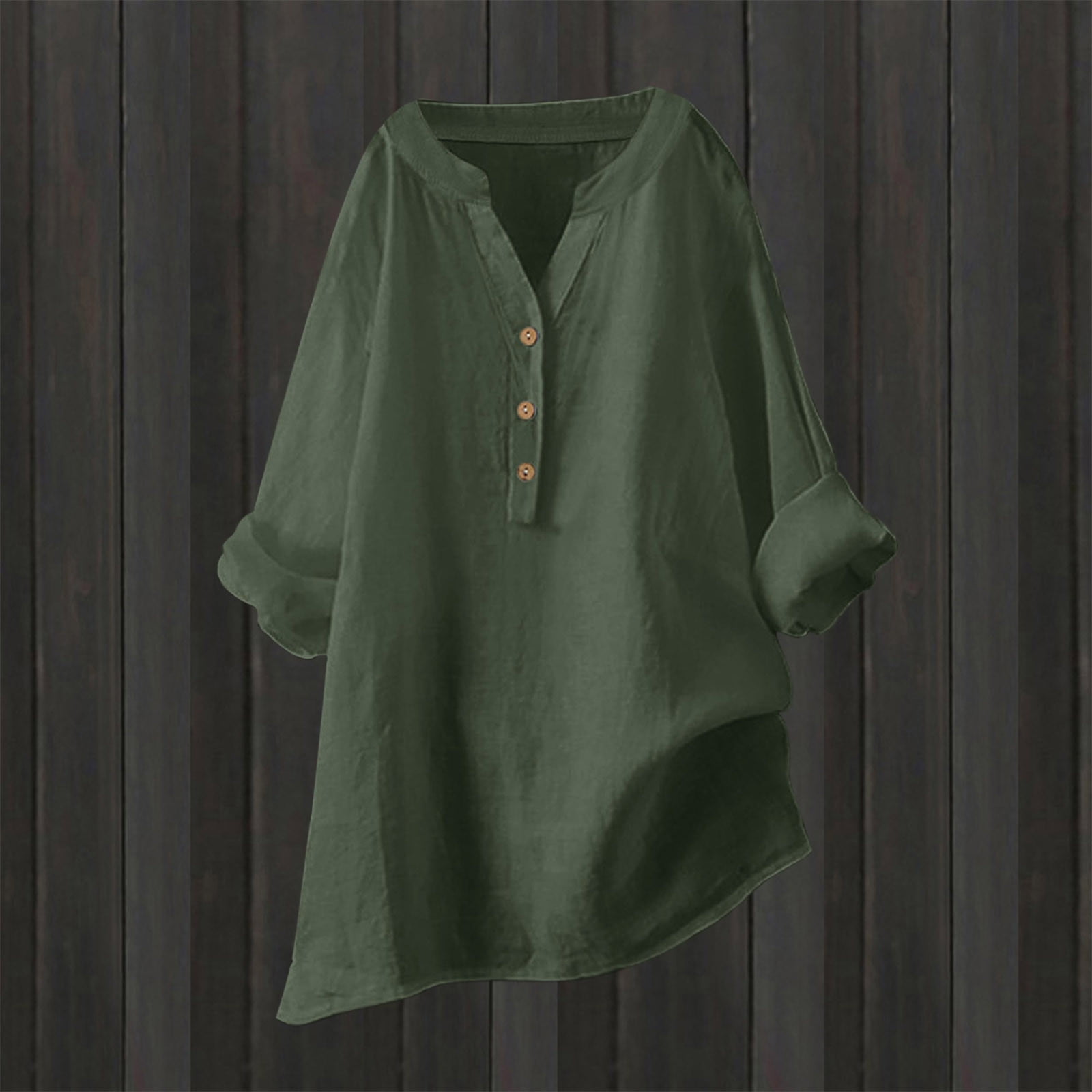 Bosfbaoi Women's Earth Tones Blouse -V-Neck Long Sleeve Button-Down ...