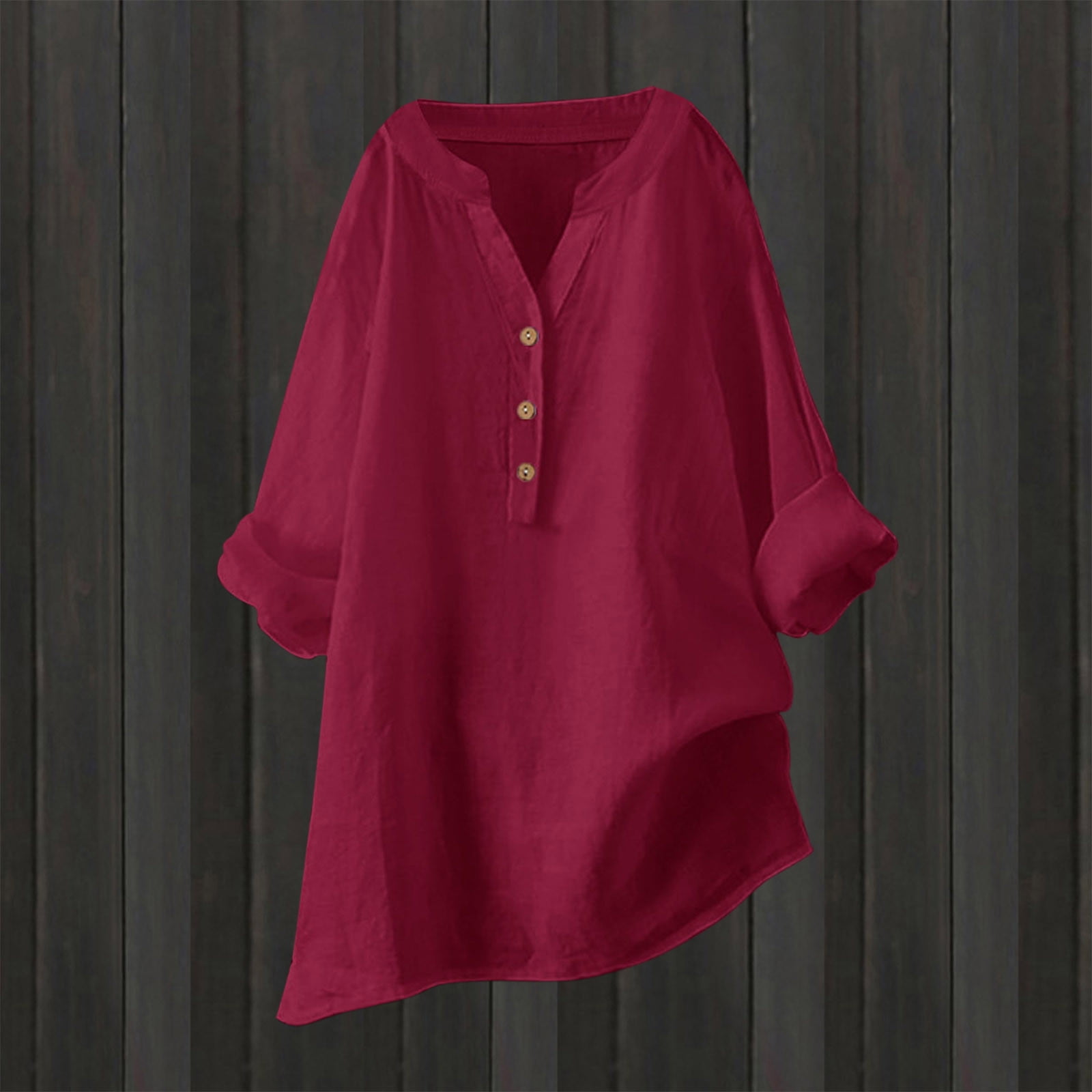 Bosfbaoi Women's Earth Tones Blouse -V-Neck Long Sleeve Button-Down ...