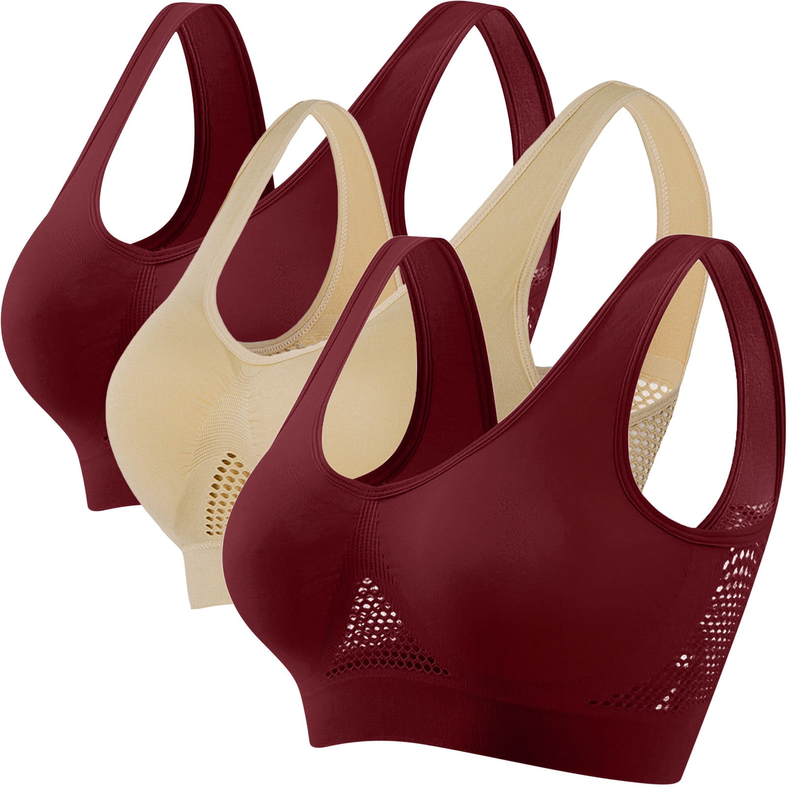Bosfbaoi Women's Full Coverage Side Support Bra, 3 Pack Mesh Breathable ...