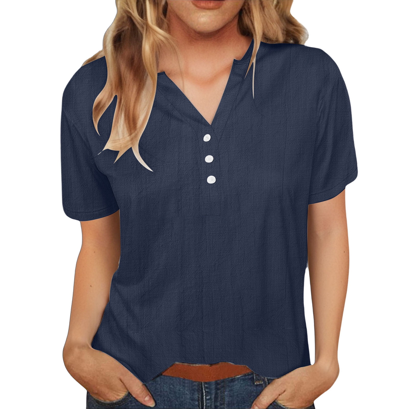 Bosfbaoi Women's Short Sleeve Shirts Henley Dressy Casual Summer Tops ...