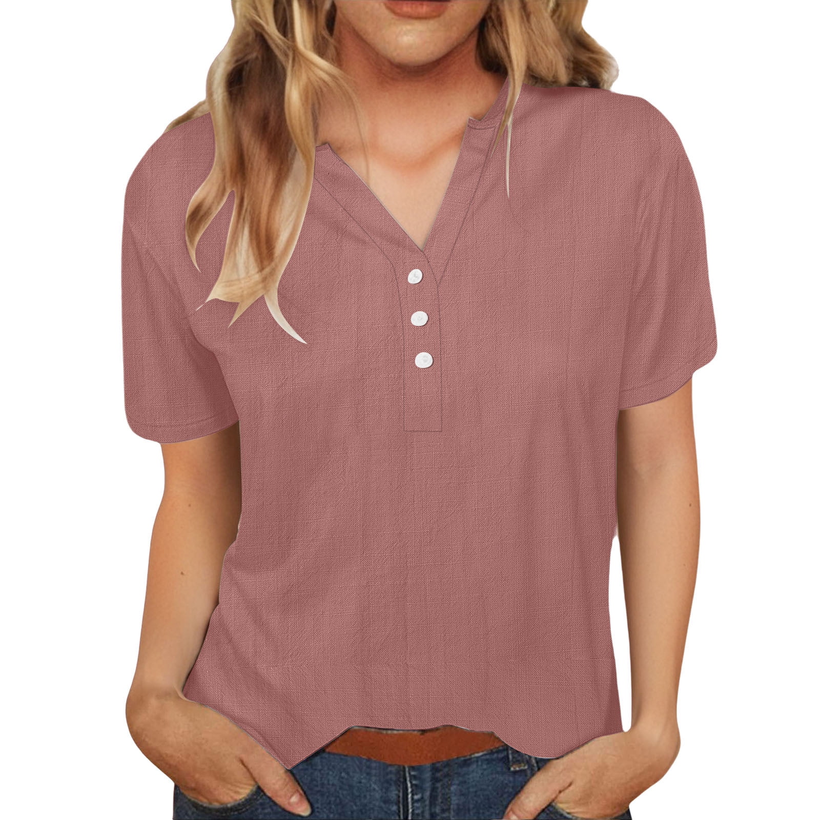 Bosfbaoi Women's Short Sleeve Shirts Henley Dressy Casual Summer Tops ...