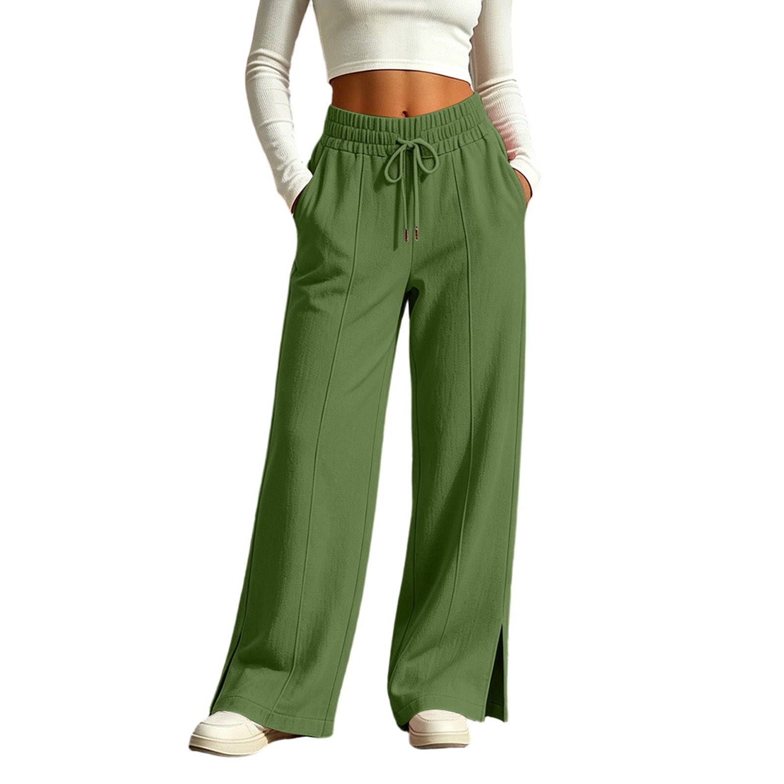 Bosfbaoi Womens Pants Active Fit Drawstring Elastic Waist Vertical Seam ...